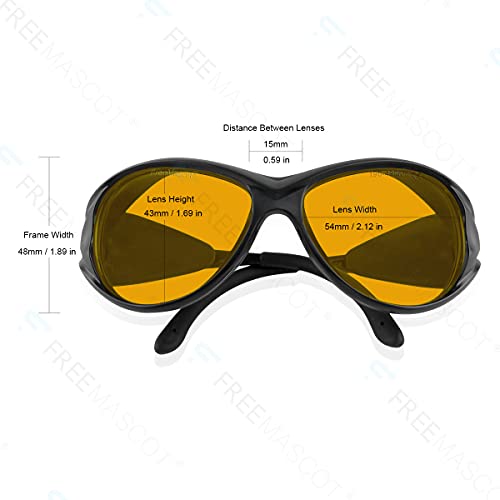 FreeMascot New Professional OD 6+ 190nm-490nm Wavelength UV light/Violet & Blue Laser Safety Glasses for 405nm, 445nm, 450nm,473nm Laser (Black)