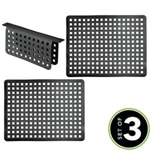 mDesign Decorative Kitchen Plastic Sink Protector Set, Quick Draining - Protect Surfaces and Dishes - Modern Slotted Design - Includes 1 Saddle, 2 Large Mats - Set of 3 - Black