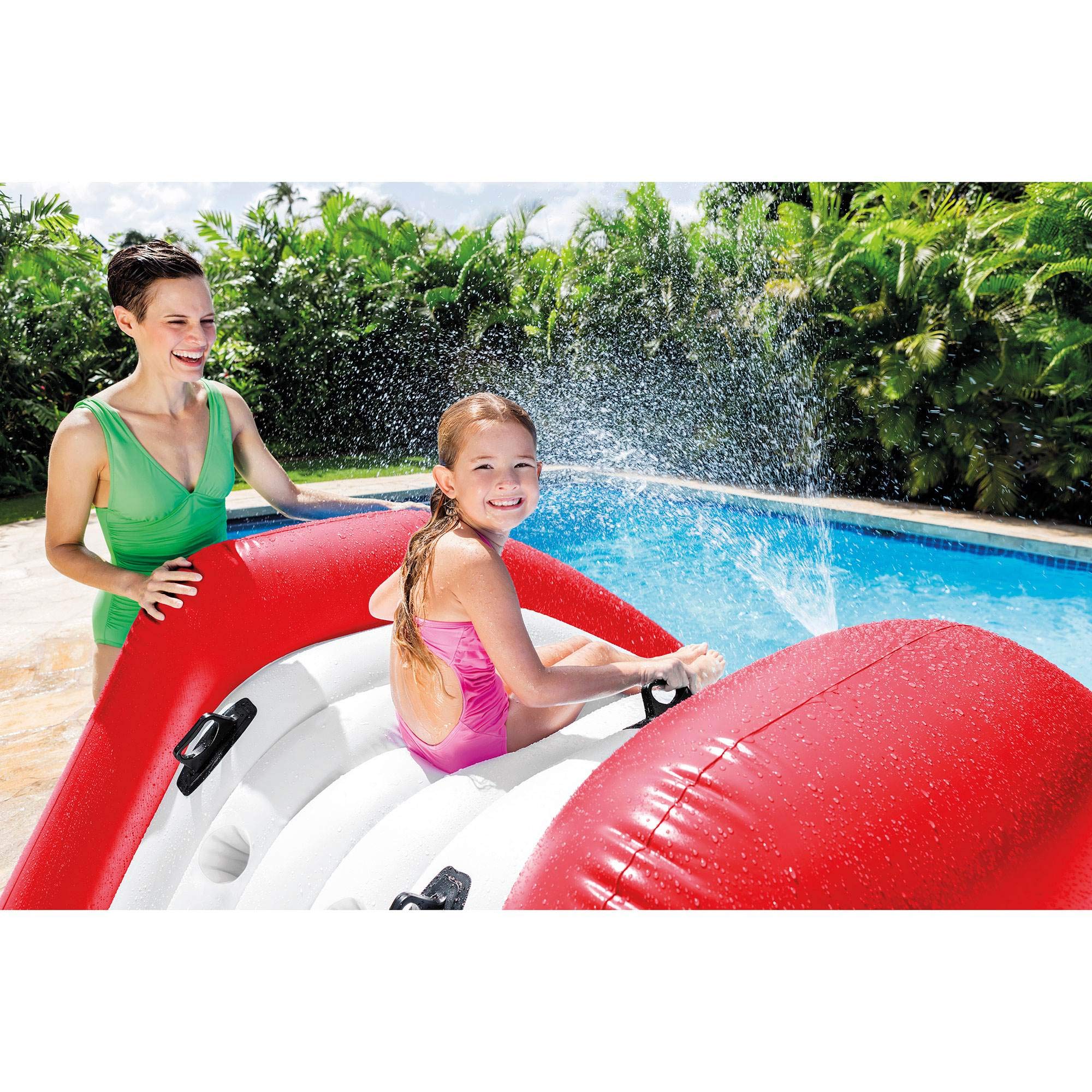 Intex Kool Splash Inflatable Water Slide Play Center for Outdoor Swimming Pool and Backyard with Built in Sprayer, Handles, and Stairs, Red