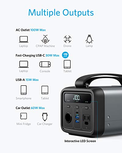 Anker Portable Power Station, 213Wh/57600 mAh PowerHouse 200 with 110 AC Outlet/30W USB-C Power Delivery for Camping, Road Trips, Emergency, and More