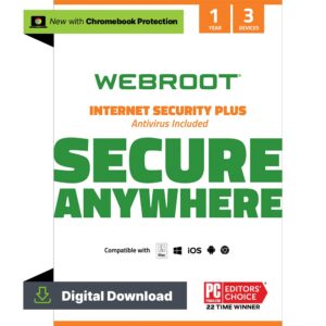 webroot internet security plus | antivirus software 2023 |3 device | 1 year download for pc/mac/chromebook/android/ios + password manager