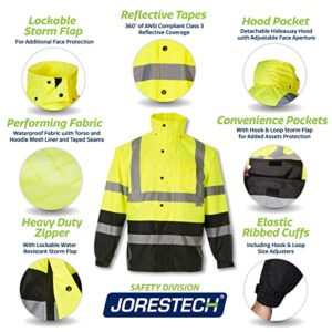 JORESTECH High Visibility Light Weight Waterproof Rain Jacket ANSI/ISEA 107-2015 Class 3 Level 2 Yellow/Black JK-03-YLBK (XL)