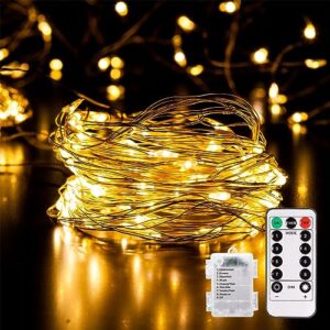 ecowho christmas string lights outdoor, 66ft 200 led battery operated warm white fairy twinkle lights indoor with remote, ip65 waterproof, 8 lighting modes for xmas tree garden holiday bedroom decor