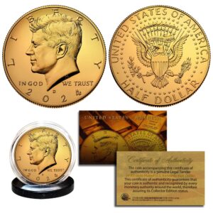 2018-d 24k gold gilded jfk kennedy half dollar coin (d mint)