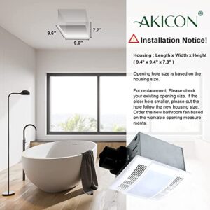 Akicon Bathroom Exhaust Fan with Light, Ultra Quiet 90 CFM 1.5 Sones Ventilation Exhaust Bathroom Fan Light Combo, Powerful Ventilation Fan for Bathroom and Home, 3 Years Warranty