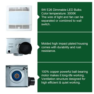 Akicon Bathroom Exhaust Fan with Light, Ultra Quiet 90 CFM 1.5 Sones Ventilation Exhaust Bathroom Fan Light Combo, Powerful Ventilation Fan for Bathroom and Home, 3 Years Warranty