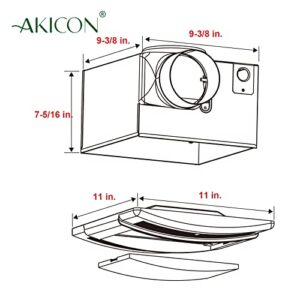 Akicon Bathroom Exhaust Fan with Light, Ultra Quiet 90 CFM 1.5 Sones Ventilation Exhaust Bathroom Fan Light Combo, Powerful Ventilation Fan for Bathroom and Home, 3 Years Warranty