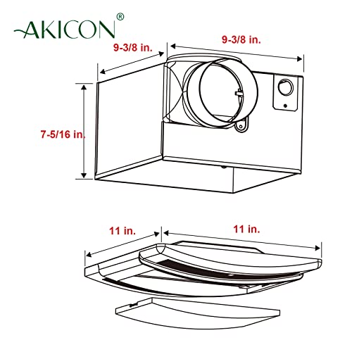 Akicon Bathroom Exhaust Fan with Light, Ultra Quiet 90 CFM 1.5 Sones Ventilation Exhaust Bathroom Fan Light Combo, Powerful Ventilation Fan for Bathroom and Home, 3 Years Warranty