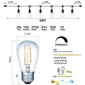 Svater 96FT Outdoor String Lights, Patio Lights with 30 2W Antique S14 LED Plastic Bulb, IP65 Waterproof Hanging Light, Dimmable Warm White(2Pack 48FT)