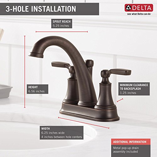 Delta Faucet Woodhurst 2-Handle Centerset Bathroom with Metal Drain Assembly, Venetian Bronze (2532LF-RBMPU)