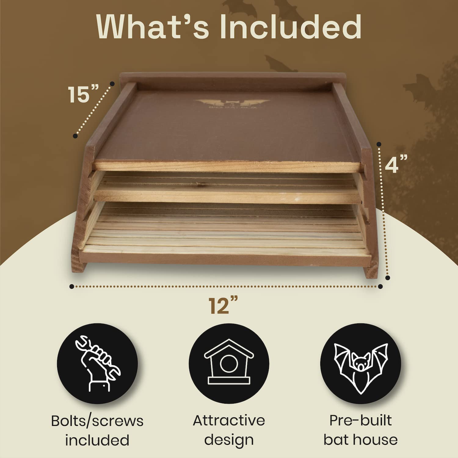 BIGBATBOX - Bat House for Outdoors - Clean Your Backyard from Mosquitoes - Wooden Bat House Kit - with Our Proven Bat Box Design, You are Almost Guaranteed to Attract Bats! WildYard