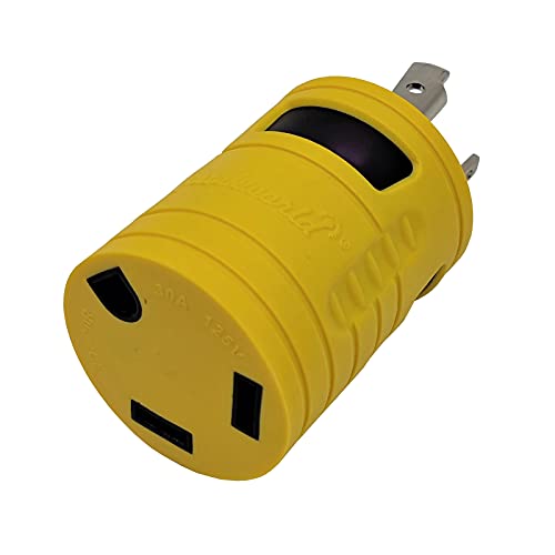 Parkworld 691586Y RV 30 AMP Generator Adapter 3-Prong L5-30P Male to TT-30R Female (Yellow)