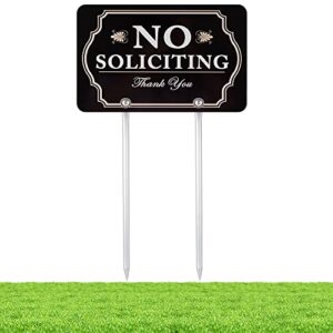 kichwit no soliciting sign for house, no soliciting yard sign, 12" x 8", 14" long metal stakes included