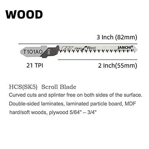 50 Pack T101AO T-Shank Contractor Jigsaw Blade Set Made with HCS, 3-Inch 20TPI Jigsaw Blades Optimized for Cutting Wood, PVC, and Plastic