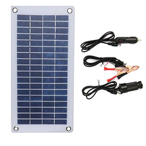 NUZAMAS 12V 8.5W Portable Solar Panel Semi-Flexible with Alligator Clips and USB Output for Car Battery Phone Charging Maintenance Outdoor Camping Fishing Boat RV