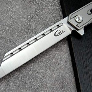 Ccanku C225 Folding Knives D2 Steel Blade TC4 Titanium Alloy Handle Knife Camping Outdoor EDC Tool Folding Knives (Gray)