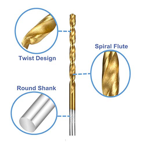 20pcs 11/64" x3-1/4" Round Shank HSS Titanium Coated Twist Drill Bits for Metal