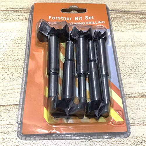 Houkr 5PCS Forstner Drill Bits Sets/15-35mm High Carbon Steel Long Round Shank Hinge Hole Cutter Drill Bit Set for Wood Plastic Plywood, Forstner Bit