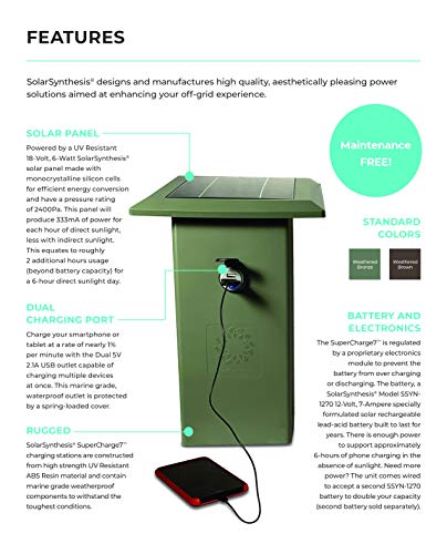 SuperCharge7™ Solar Powered USB Charging Station in Weathered Bronze, Cell Phone Charger, Outdoor, Weatherproof