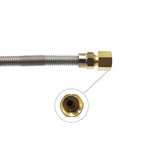 MENSI Non-Whistle 3/8" Female Flre with 1/2" Adapter Flexible Flex Gas Line for LPG and NG Fire Pit Hose Connection Kit in 24" Length