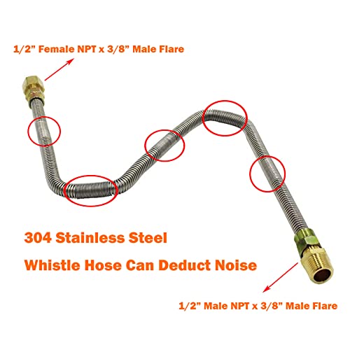 MENSI Non-Whistle 3/8" Female Flre with 1/2" Adapter Flexible Flex Gas Line for LPG and NG Fire Pit Hose Connection Kit in 24" Length