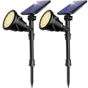 roshwey solar spot lights outdoor spotlight 18 led waterproof landscape spotlight for garden lawn backyard patio porch wall deck garage (warmwhite- 2 pack)