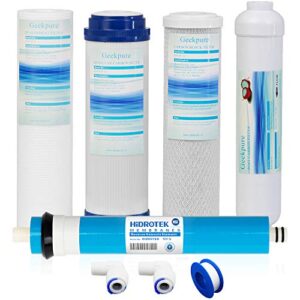 geekpure 5 stage reverse osmosis replacement filter set with 100 gpd membrane -10 inch