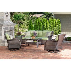 Hanover Strathmere 4-Piece Outdoor Patio Deep Seating Lounge Set with Sofa, 2 Swivel Chairs with Thick Foam Cushions, Four Accent Pillows and a Glass-Top Coffee Table