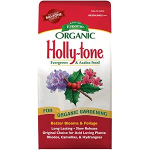 espoma organic holly-tone 4-3-4 natural & organic evergreen & azalea plant food; 4 lb. bag; the original & best fertilizer for all acid loving plants including rhododendrons & hydrangeas. pack of 2