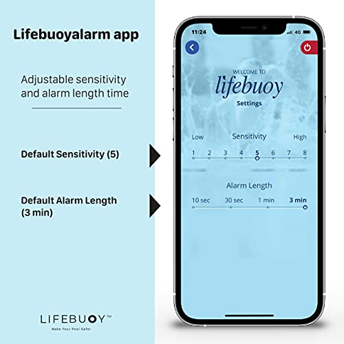 lifebuoy Pool Alarm System - Pool Motion Sensor with Advanced Algorithm - Smart Pool Alarm That is Application Controlled. Powerful Sirens Blare at Poolside and Indoors