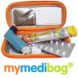 MyMediBag Double Epipen Holder | Hardcase Insulated Epipen Case | Highly Visible and Noticeable EpiPen Carrier Bag in Case of an Emergency | Bright Orange Epipen Carry Case Insulated Pouch