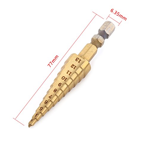 Akozon Step Drill, 1pc High Speed Steel Coated Step Drill Bit Cutter Hex Shank Power Tools 3-13mm, HSS Professional Pagoda Step Drill Bit Set Step Drill Bit Cone Drill Bit