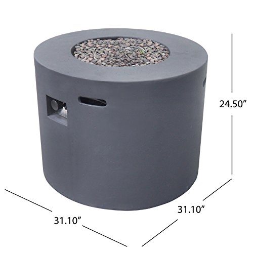 Leo Outdoor 31" Round Light Weight Concrete Gas Burning Fire Pit, Dark Gray