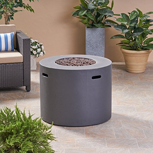 Leo Outdoor 31" Round Light Weight Concrete Gas Burning Fire Pit, Dark Gray