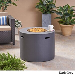 Leo Outdoor 31" Round Light Weight Concrete Gas Burning Fire Pit, Dark Gray