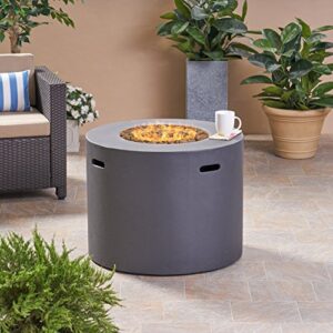 Leo Outdoor 31" Round Light Weight Concrete Gas Burning Fire Pit, Dark Gray