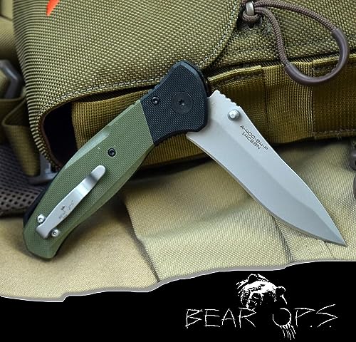 Bear OPS Bear Swipe IV, 3-1/4-inch Blade, 14C28N Sandvik Stainless Steel, OD Green G10 Handle, Assisted Opening with Reversible Pocket Clip (A-400-B4-P)