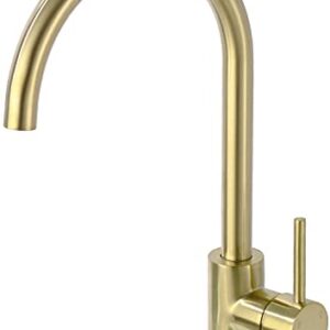 Solid Brass Kitchen Faucet Single Handle 1 Hole 360-Degree Swivel Gooseneck Bar Sink Mixer Tap, Brushed Gold