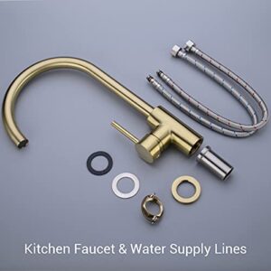 Solid Brass Kitchen Faucet Single Handle 1 Hole 360-Degree Swivel Gooseneck Bar Sink Mixer Tap, Brushed Gold