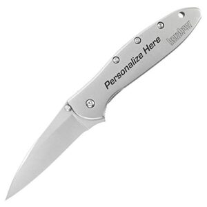 custom laser engraved kershaw leek knife 1660 silver handle with silver fine edge blade