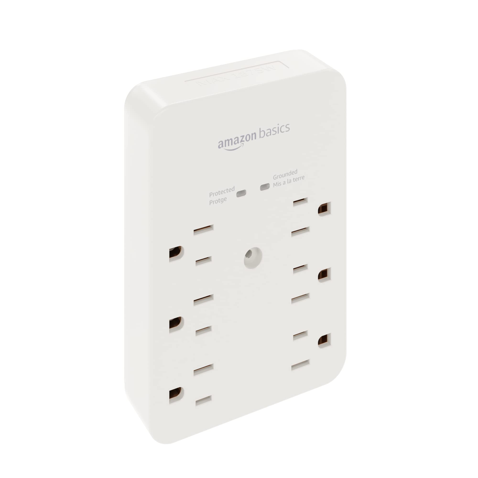 Amazon Basics 6 Outlet Rectangle Wall-Mount Surge Protector, 1080 Joules