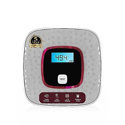 Carbon Monoxide Alarm Detector - with Digital LCD Display and Voice Warning Battery powered