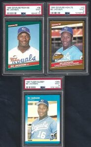 mint bo jackson baseball rookie 3 card lot donruss & fleer glossy graded psa mint 9 royals 2 sport superstar player