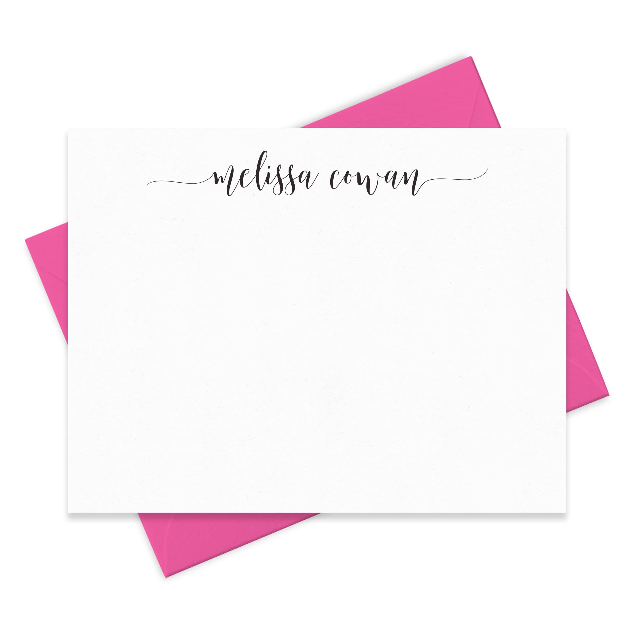 Personalized Stationery Note Cards for Women with Name in Calligraphy Script Font - Boxed Flat Notecard Stationary Set, Choose Your Colors and Set Size | Fairmont & Grove Paper Co.