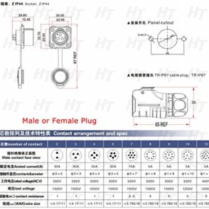 HangTon LP20 3 Pin Waterproof Connector Quick Disconnect High Voltage 30 Amp Power Bulkhead Male Cable Plug Female Panel Socket