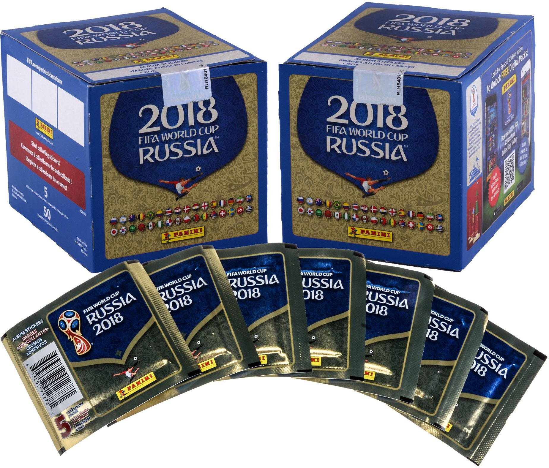 2018 Panini World Cup Soccer Stickers Bundle with (2) Factory Sealed 50 Pack Boxes - Unsigned Soccer Cards