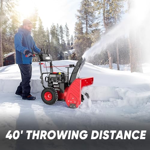 PowerSmart Snow Blower Gas Powered 26-Inch 2-Stage 212cc Engine with Electric Starter, LED Headlight, Self Propelled Snowblower PS26