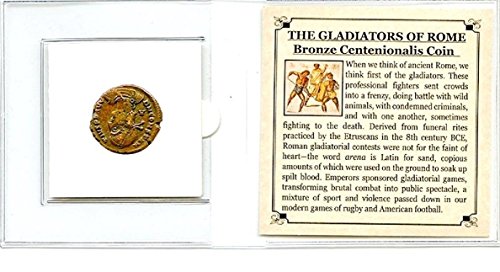 300 IT Roman Centenionalis Constantius II Gladiator Coin Mini Album,Story Card & Certificate 18mm Very Good