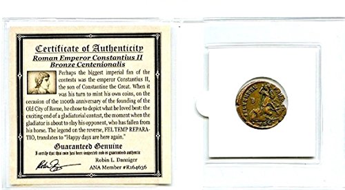 300 IT Roman Centenionalis Constantius II Gladiator Coin Mini Album,Story Card & Certificate 18mm Very Good