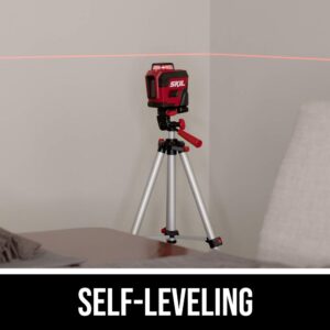 SKIL 65ft. 360° Red Self-Leveling Cross Line Laser Level with Horizontal and Vertical Lines Rechargeable Lithium Battery USB Charging Port, Compact Tripod & Carry Bag Included - LL932201